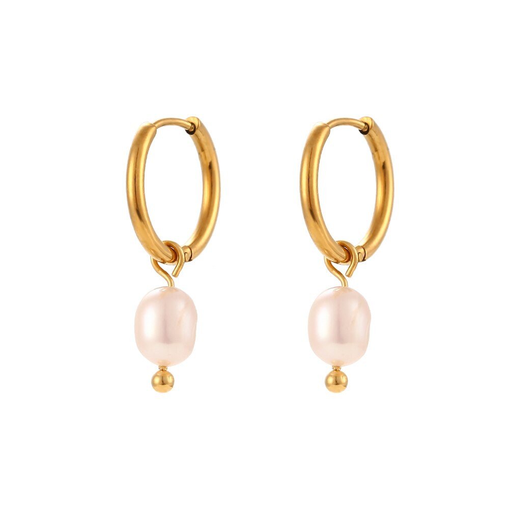 Pearl Dangle Gold Hoops – Pineal Vision Jewelry
